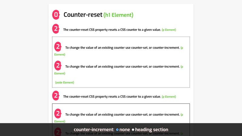 CSS counter-reset
