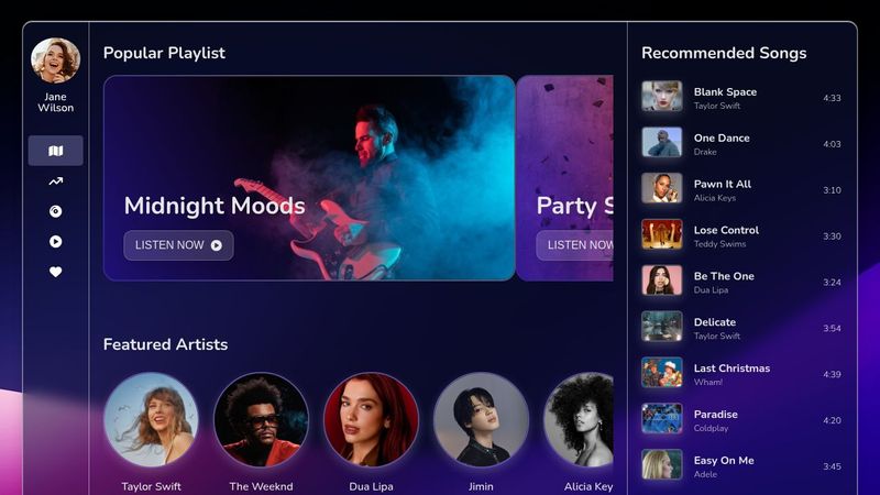 Responsive Dashboard with Sliders and Music Player