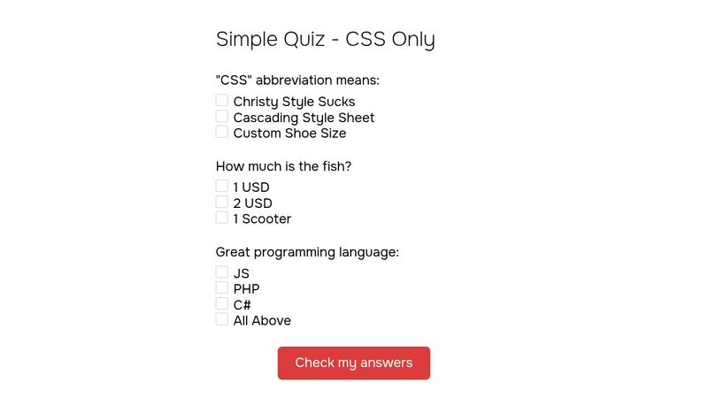 Simple Quiz - CSS Quiz Validation- No JS