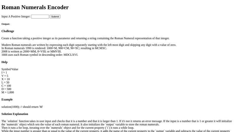 Roman Numerals Encoder