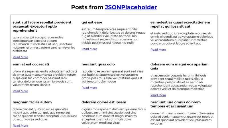 Step 5. Posts from JSONPlaceholder with Fetch API and async/await functions