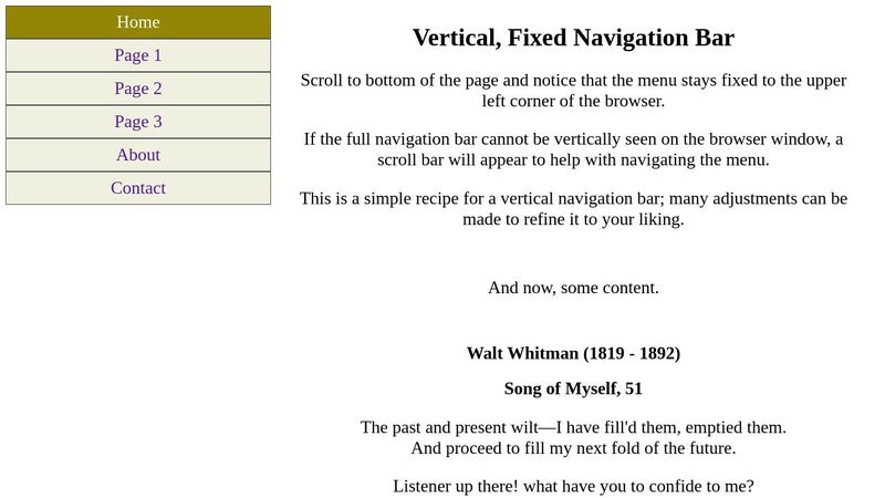 Vertical, Fixed Navigation Bar 001