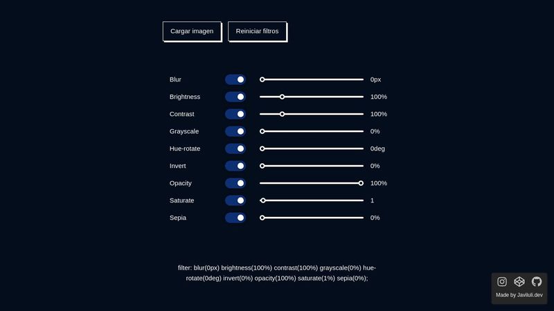 Filters for images with HTML5 & JS vanilla - V2.0 - inputs type "range"