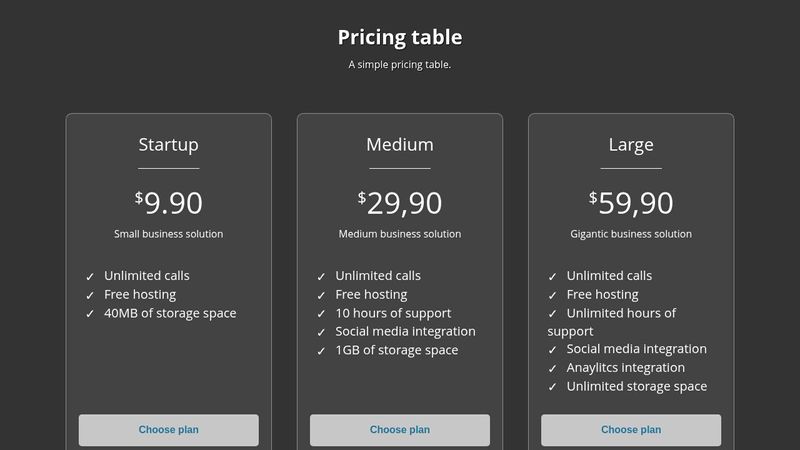 Pricing Table
