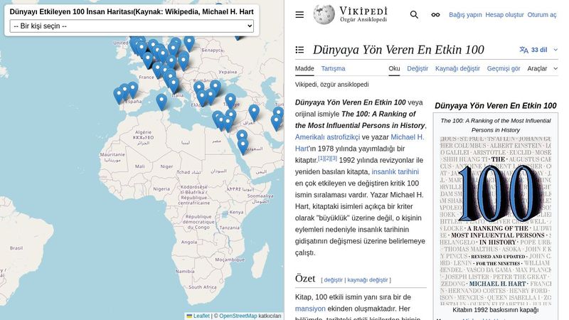 Dünyayı Etkileyen 100 İnsan Haritası & Wikipedia Entegrasyonu