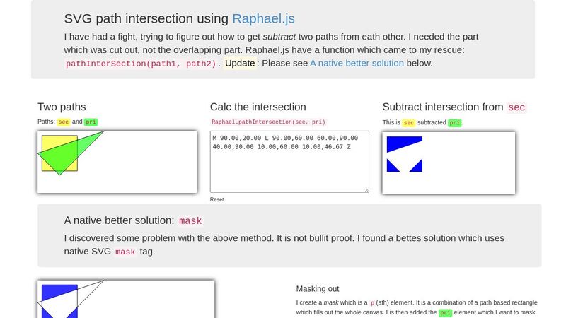 SVG path intersection using Raphael.js