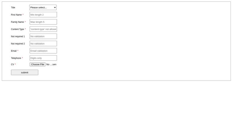 Dynamic form validation