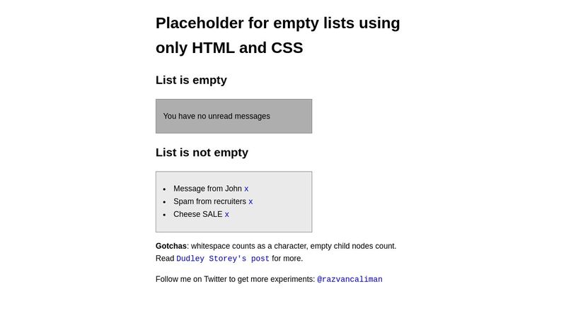 Placeholder for empty lists with CSS