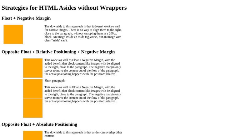 Strategies for HTML Asides without Wrappers