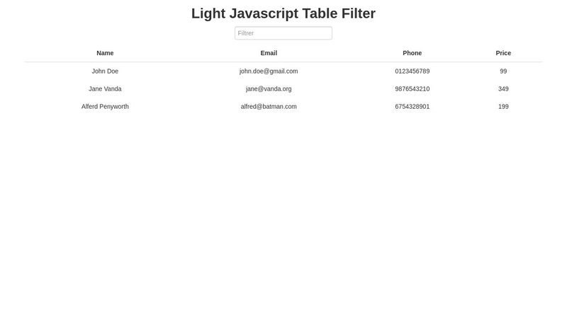 Light Javascript Table Filter