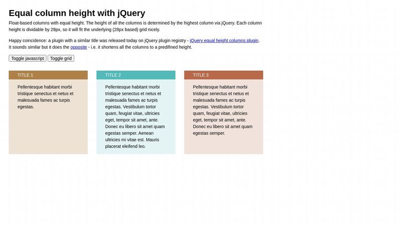 Equal column height with jQuery
