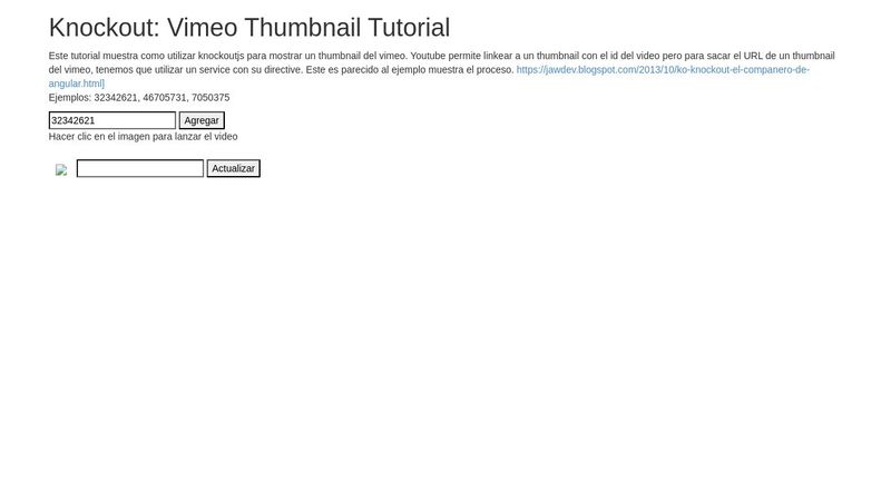 Knockout: Vimeo Thumbnail Tutorial con Binding