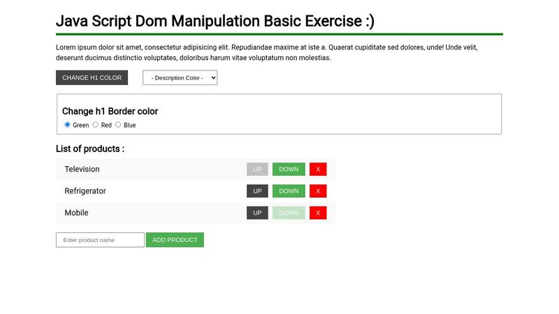 DOM Manipulation java script exercise