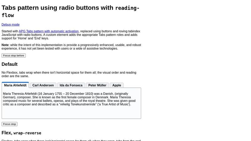 Tabs pattern using radio buttons with reading-flow