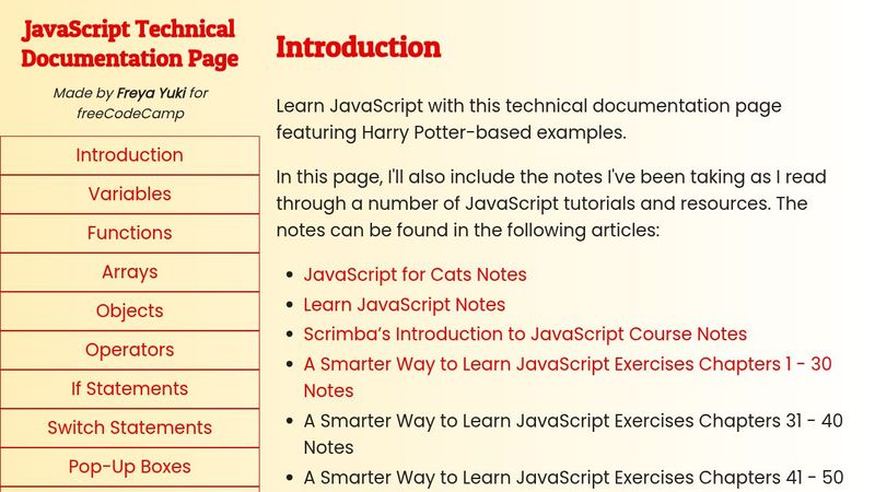 JavaScript Technical Documentation Page