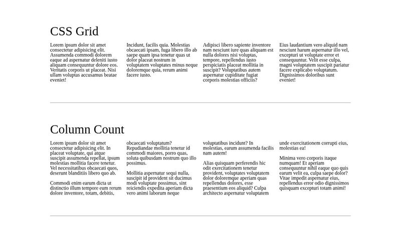 CSS Grid columns vs Column-count vs Flexbox columns
