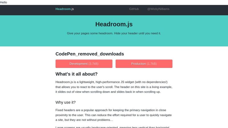 Headroom.js demo