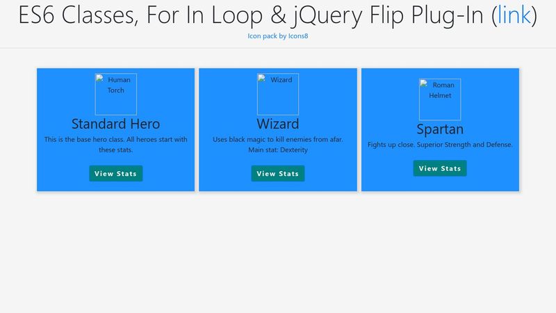 ES6 Classes, For In Loop & jQuery Flip Plug In