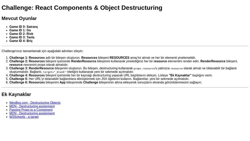 Challenge: React Components & Object Destructuring