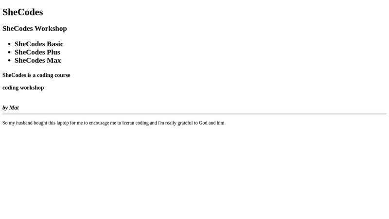 my first lesson on SheCode