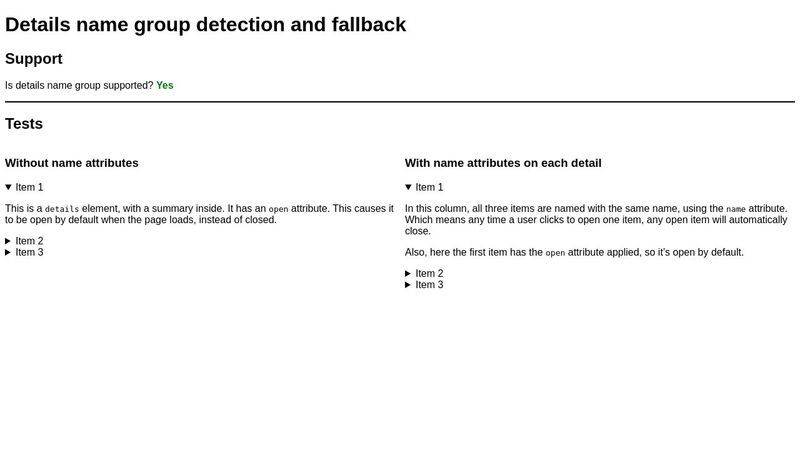 HTML details name group detection and polyfill