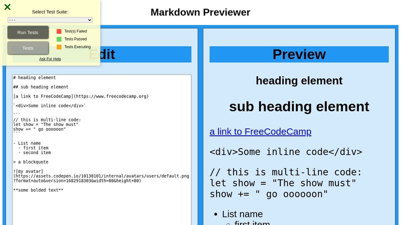 Markdown Previewer (FreeCodeCamp challenge)