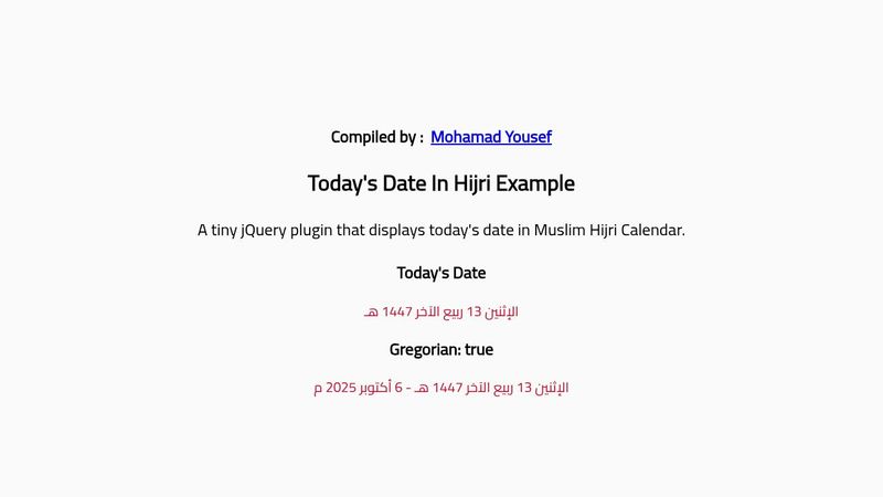 Display Today's Date in Muslim Hijri Calendar - hijri.date.js