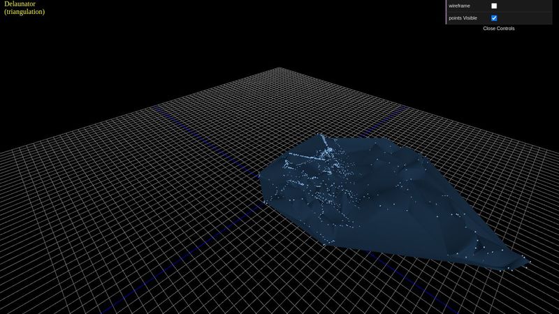 Three.js + delaunator (Delaunay triangulation)