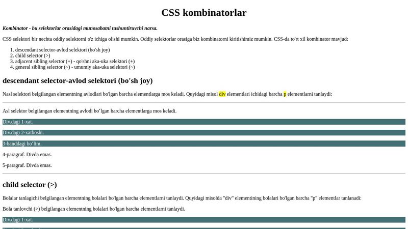 CSS combinators