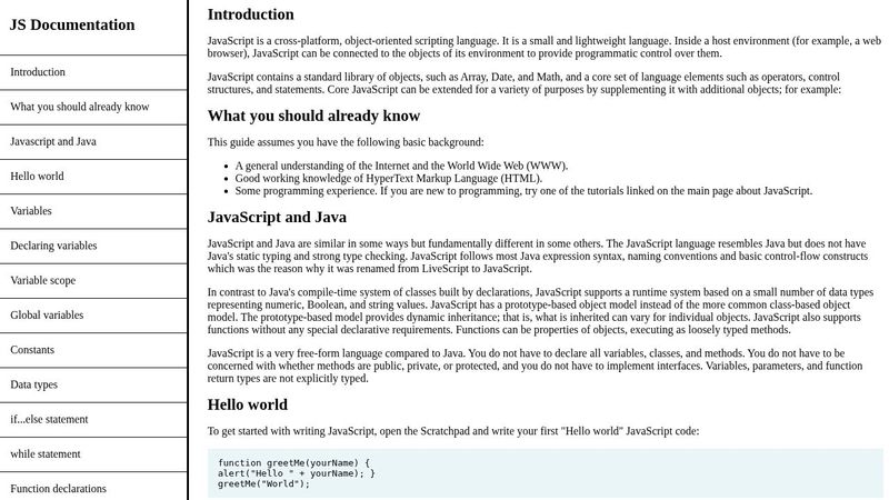 JS Documentation Page