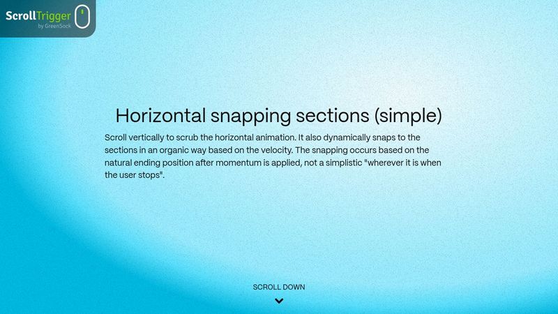 Horizontal snapping sections (simple) - ScrollTrigger