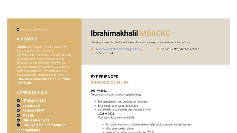 Mon Cv en HTML et CSS3