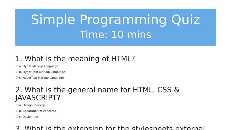 Simple test quiz app using Bootstrap4 and jQuery