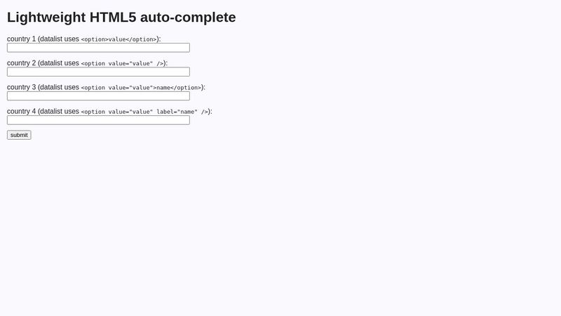 HTML5 autocomplete examples