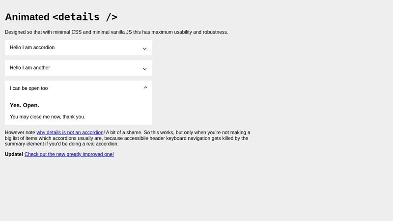 Animated with minimal CSS and minimal vanilla JS for maximum usability