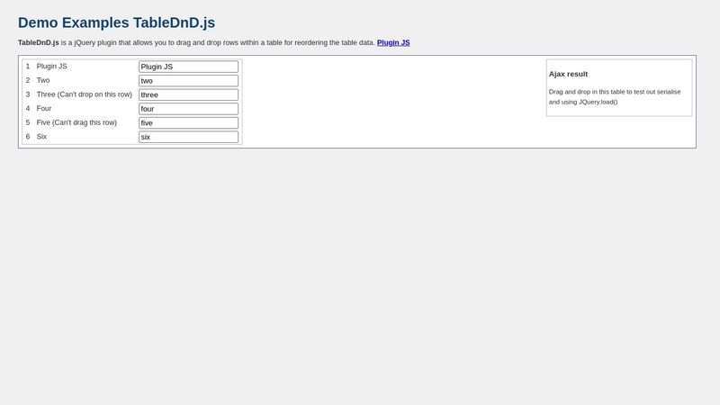 Table Drag and Drop Plugin jQuery - TableDnD.js