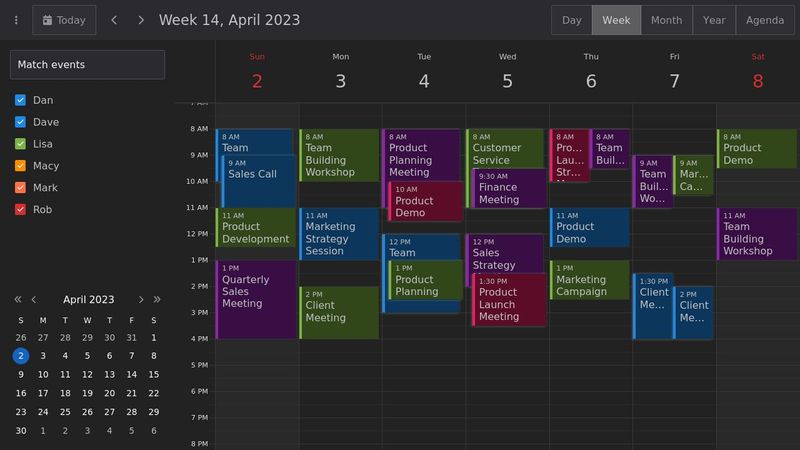 Basic Calendar. With datePicker at bottom of sidebar