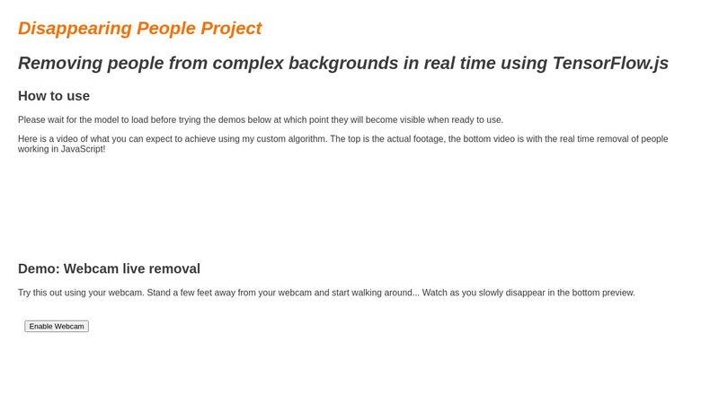 Removing people from complex backgrounds in real time using TensorFlow.js