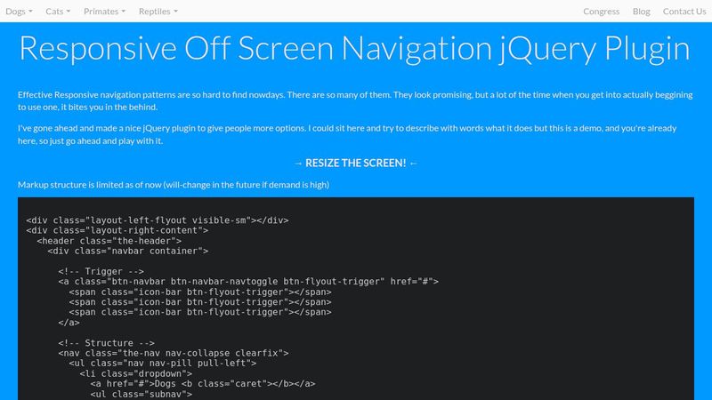 Responsive Off-Screen Navigation jQuery Plugin