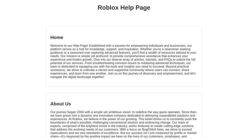 Unofficial Roblox Help Page