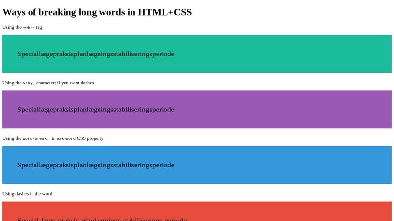 Ways of breaking long words in HTML+CSS