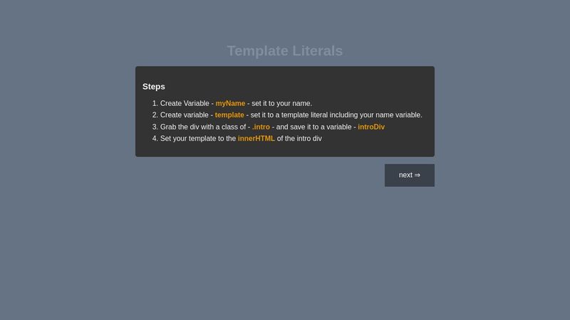 Teaching JS - Template Literals