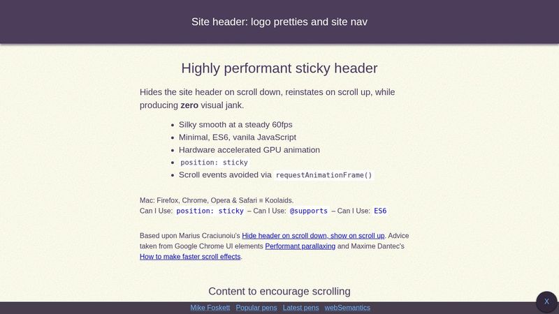 Highly performant sticky header