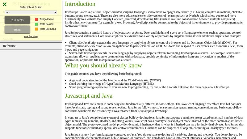 JavaScript Technical Documentation Page