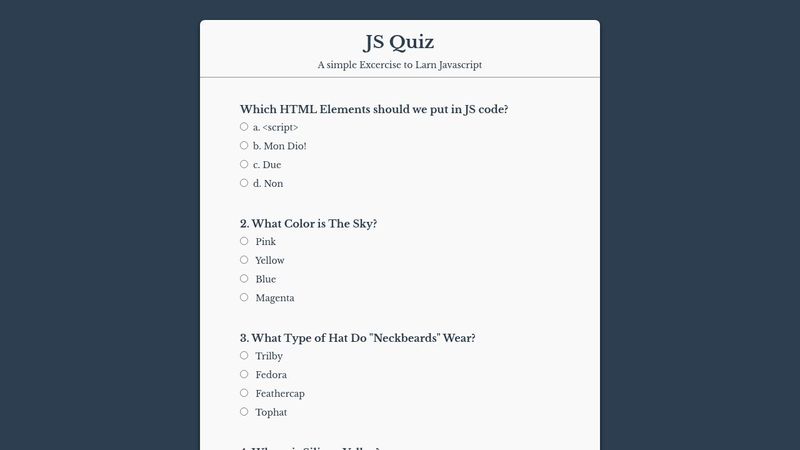 Simple Javascript Quiz Excercise