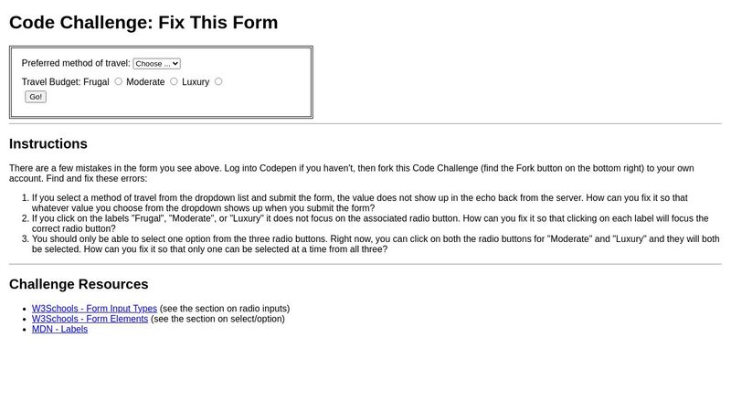 Code Challenge: Fix This Form