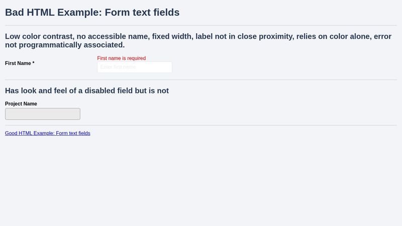 Bad HTML Example : Form text fields