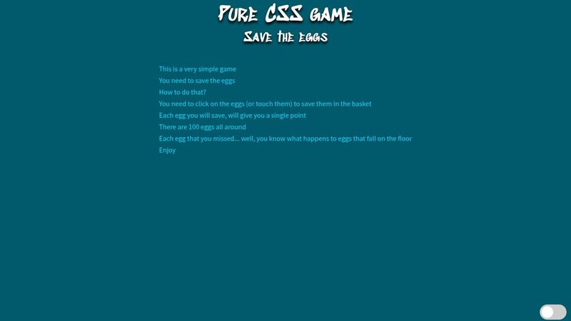 Save the eggs - Pure CSS game - No JS