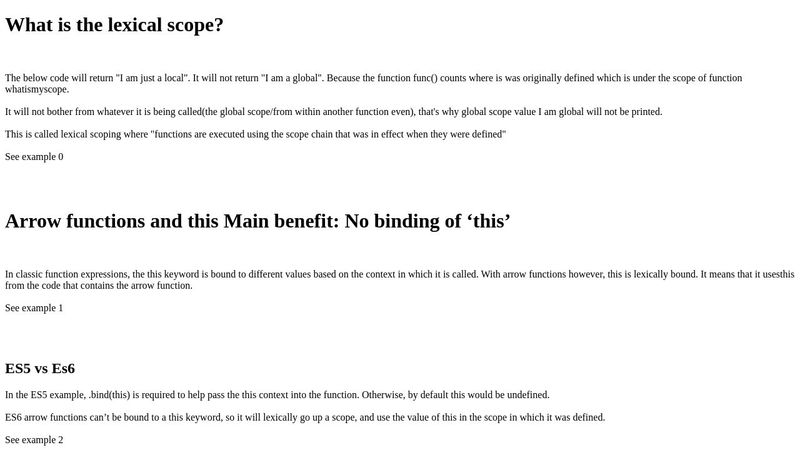 Functions - Benefits of Arrow functions and lexical this / Lexical Scope