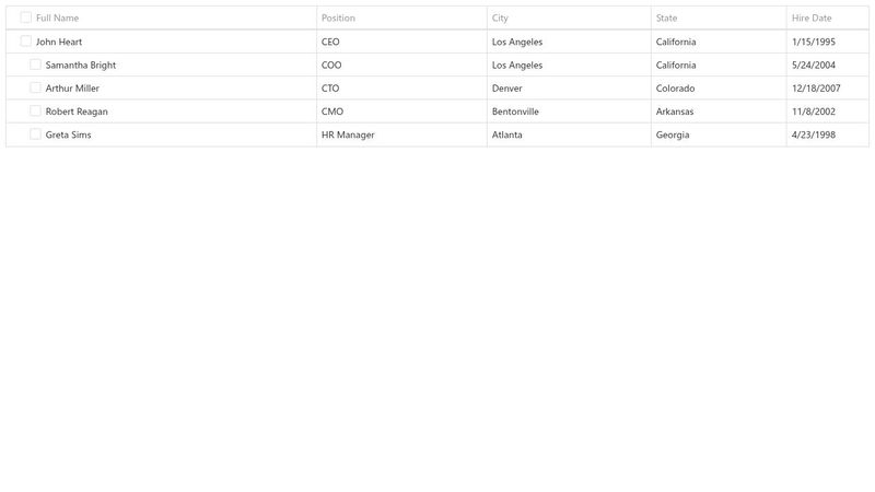 Single Row Selection - DevExtreme Tree List
